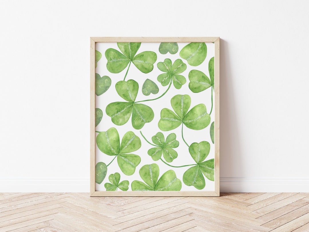 St Patricks Day Decor, Watercolor Shamrock Print, Spring Wall Art, Four ...