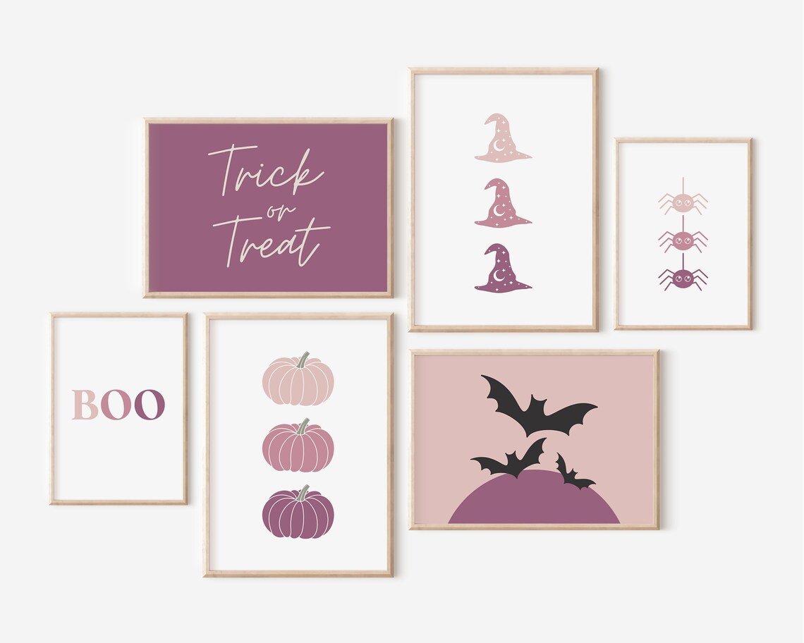 Purple Halloween Gallery Wall Print Set, Printable Wall Art Bundle ...