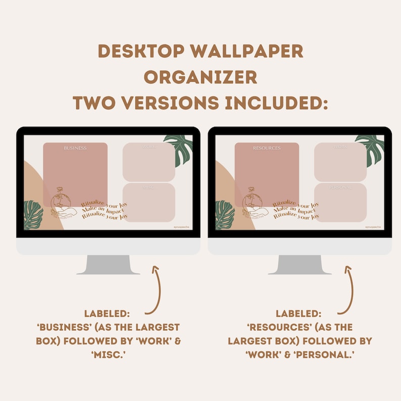 Digital Set of 2 Organizational Desktop Wallpaper, Minimalist Boho ...