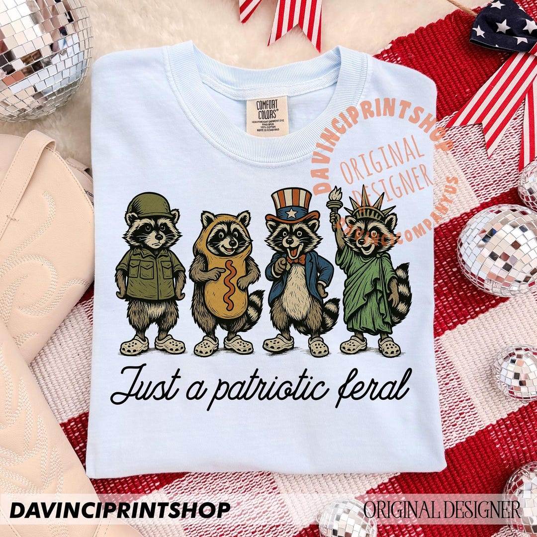 Patriotic Feral PNG, Patriotic Raccoon Design, Feral but Free, USA Flag ...