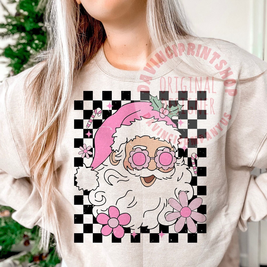 Checkered Floral Pink Santa Claus Png Christmas Png Pink - Etsy
