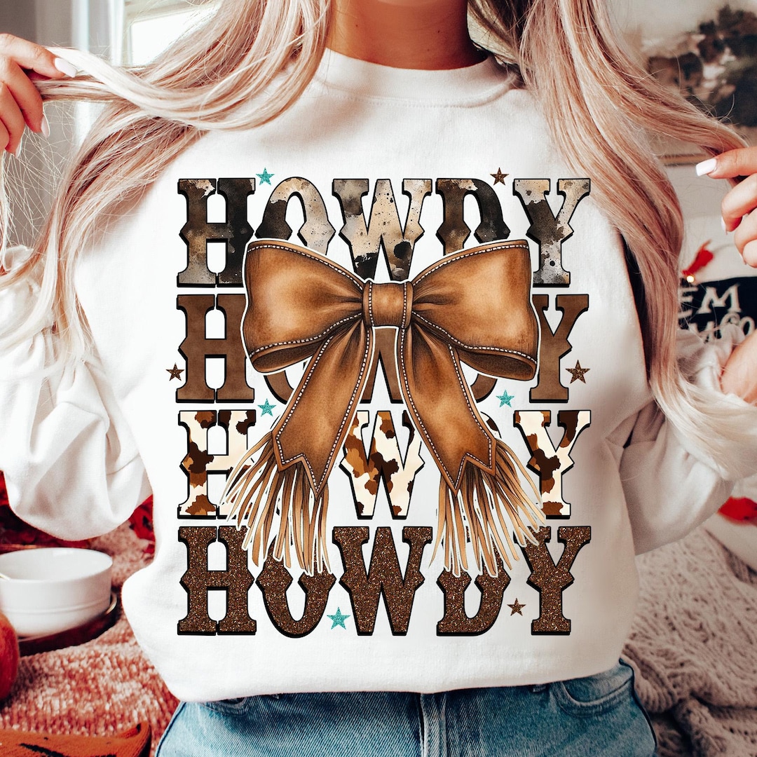 Western Cowgirl Howdy Png, Brown Leather Bow Png, Western Mama Design, Western Sublimation Shirt ...