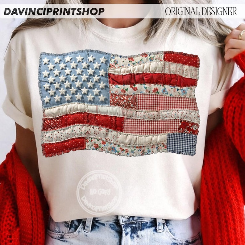Faux Quilted American Flag PNG, Vintage Patchwork Patriotic Design, 4th ...