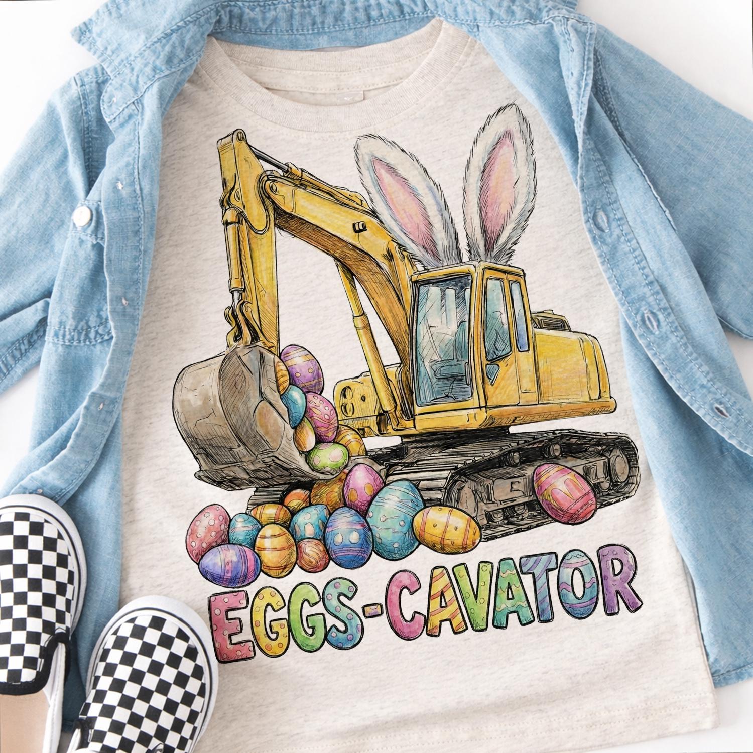 Eggs-cavator Png, Retro Kids Easter Shirt Png, Funny Kids Easter ...