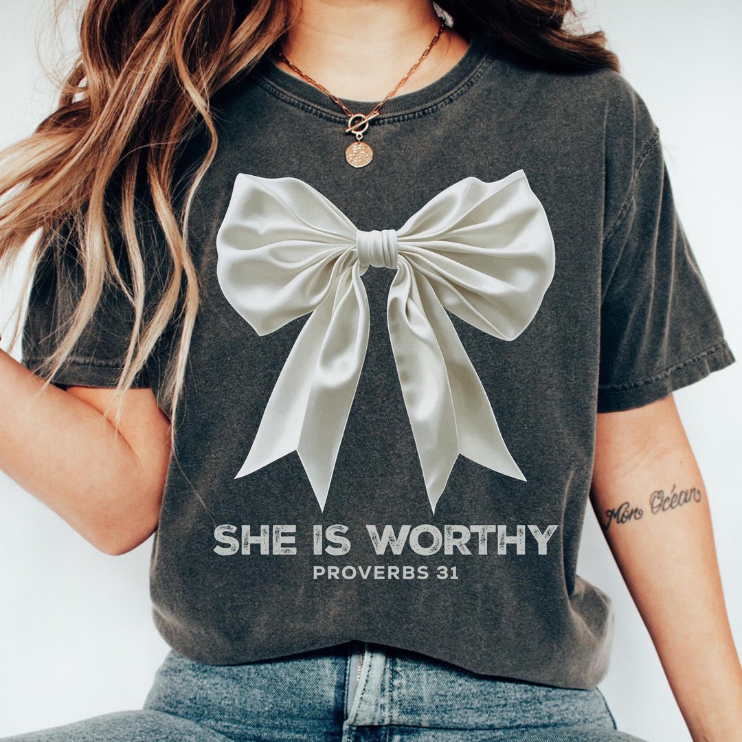 She is Worthy Bow PNG, Women's Christian Png, Christian Coquette ...