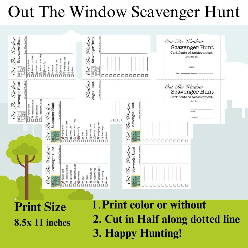 Indoor Scavenger Hunt Printable, Out the Window, Half Page, Kid's ...