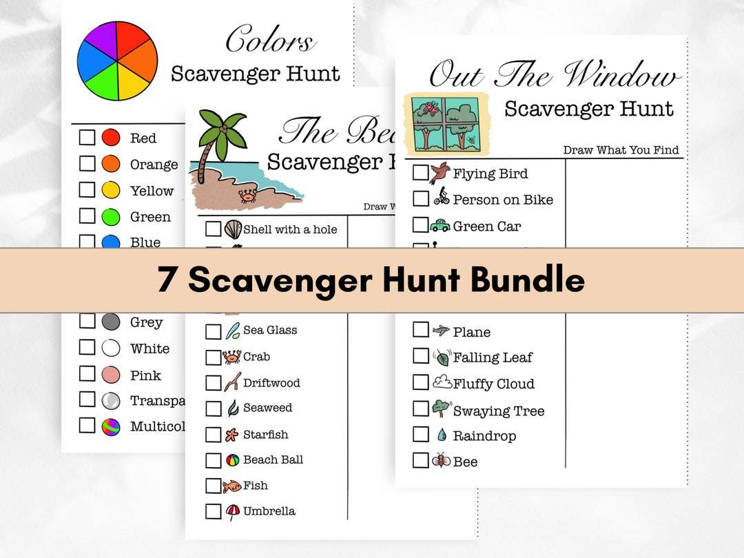 Printable Kids Scavenger Hunt Bundle: 7 Adventures, Certificates ...