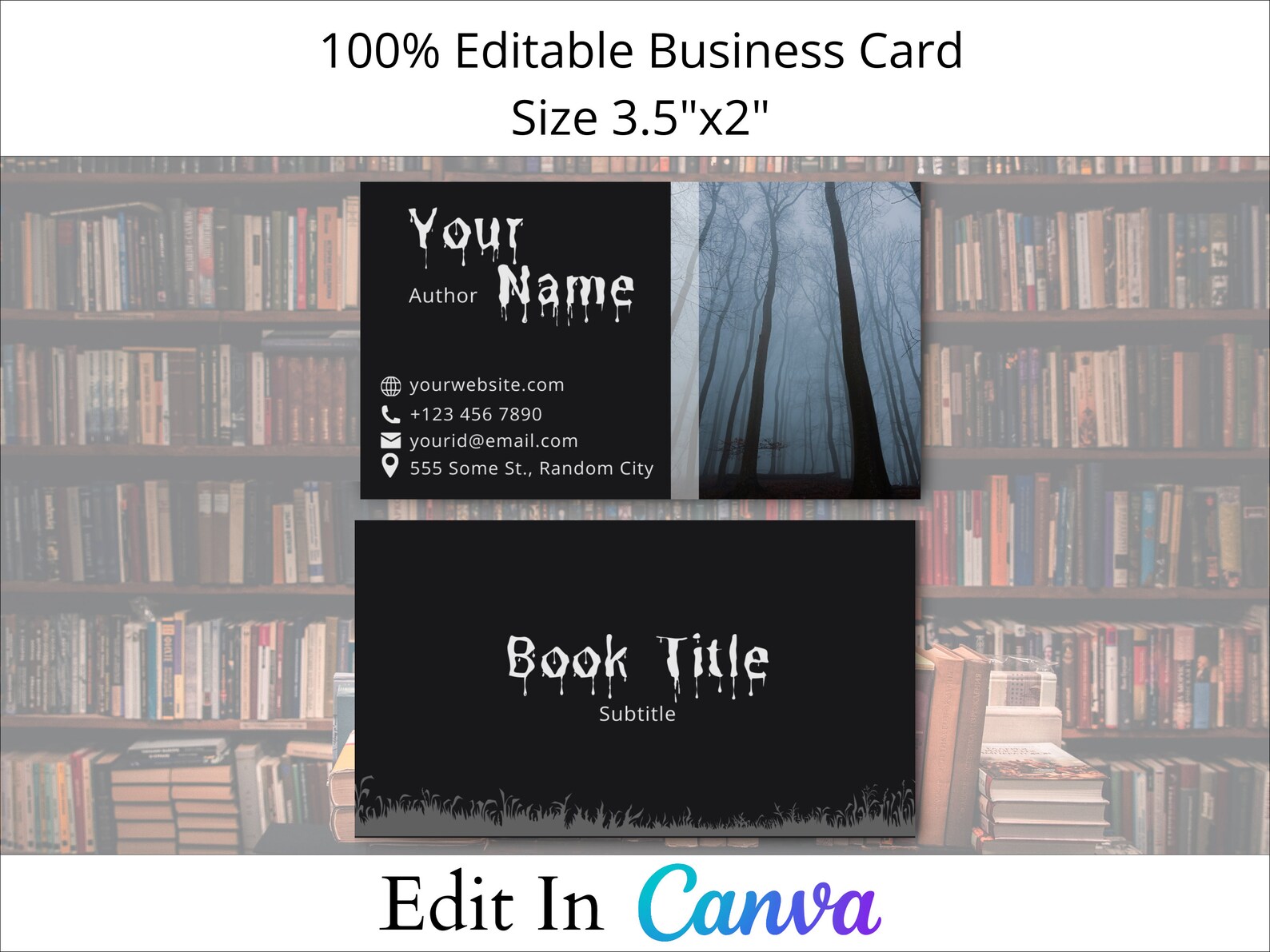 Customizable Thriller Horror Business Card Template With QR Code, 3.5x2 ...