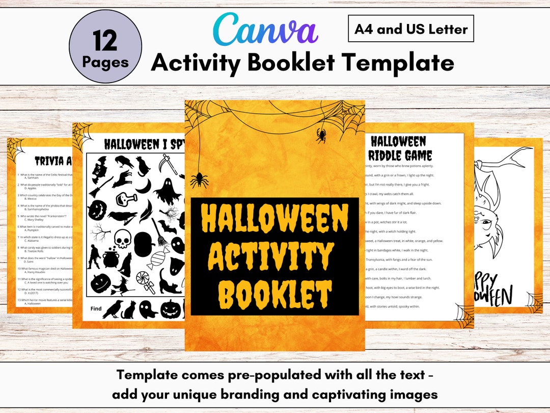 Halloween Activity Booklet Template | Fully Editable on Canva, Drag and ...