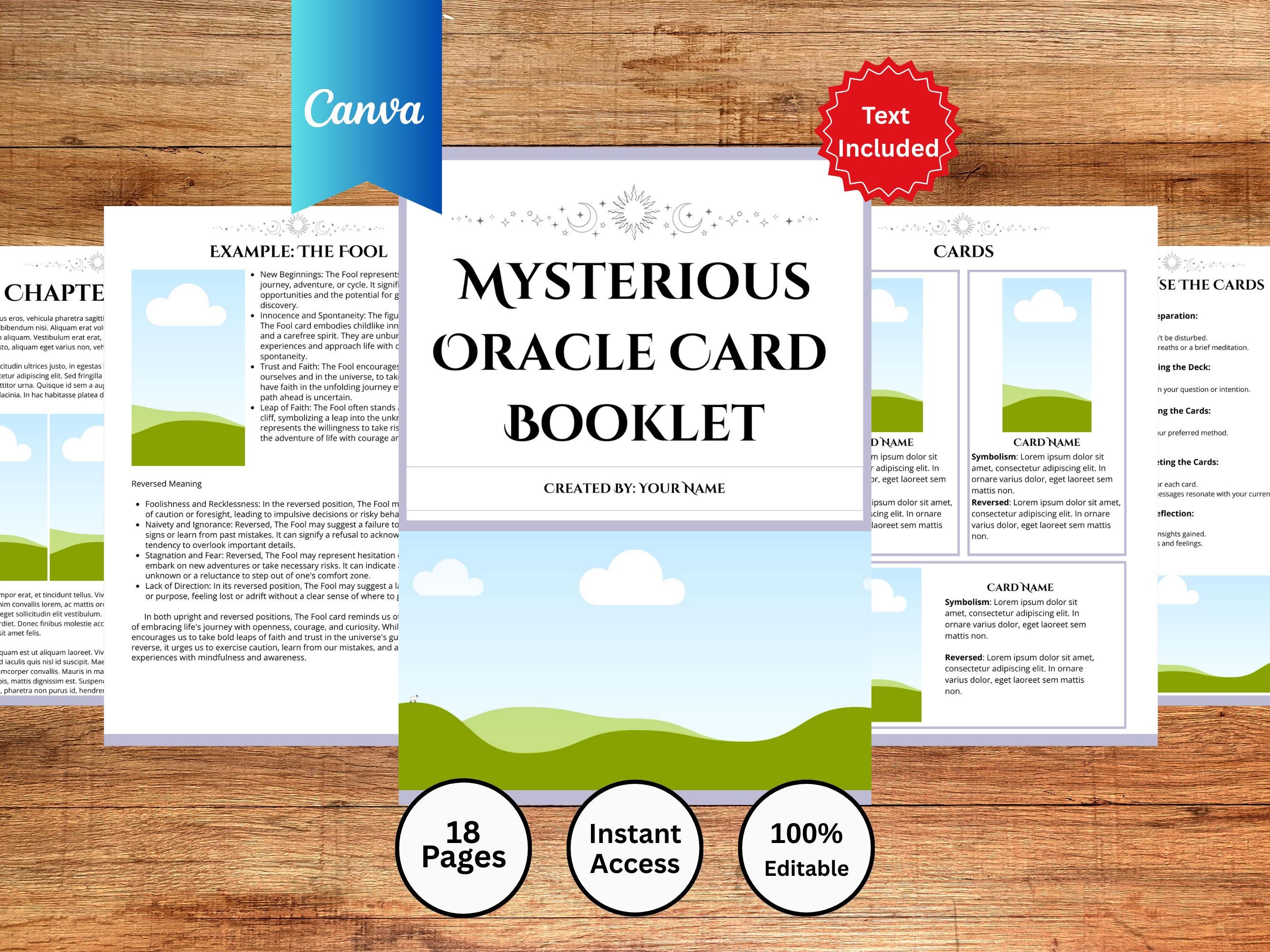 Customizable Oracle Card Guidebook Template | Canva 18-page Blank PLR ...
