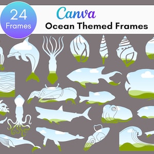 Ocean Canva Frames Template, Drag and Drop, Sea Life Whale Shark Fish ...