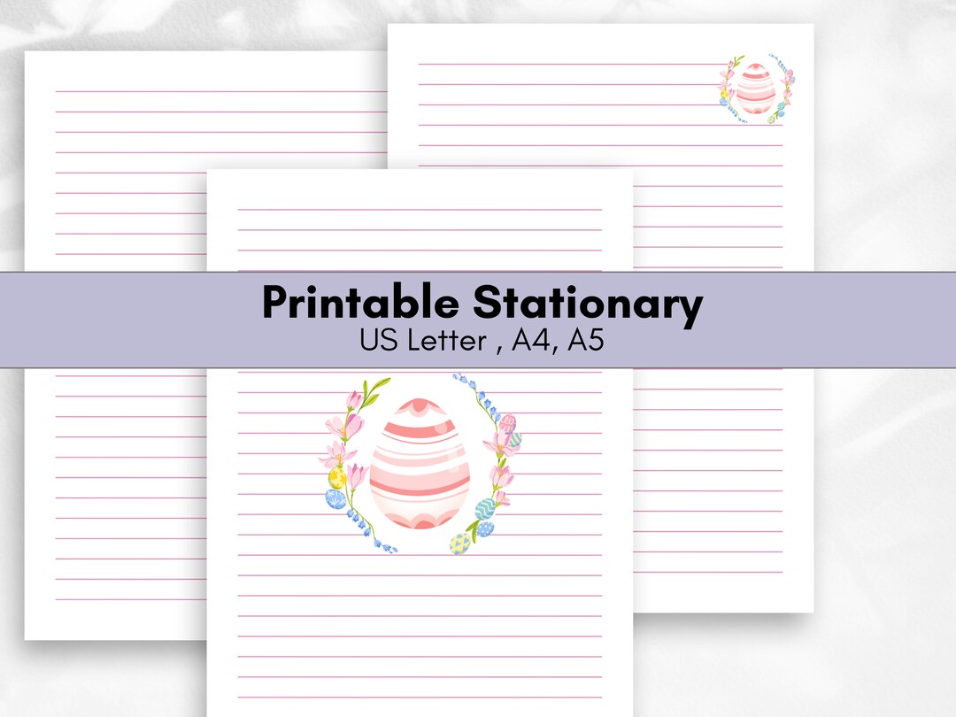 Pink Easter Stationary Printable, Lined Paper, US Letter A4 A5, Writing ...
