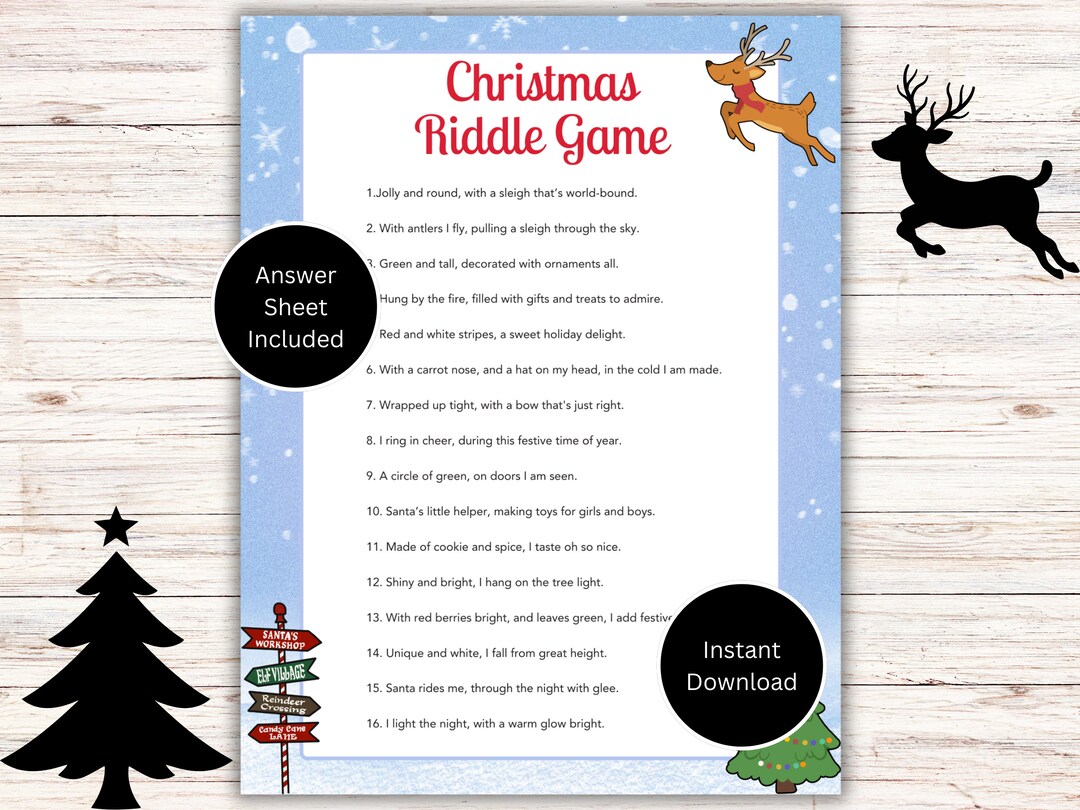 Christmas Riddle Game Printable, Trivia Night Fun, Family Party Games ...