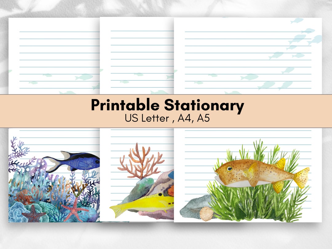 Tranquil Ocean Stationary Printable, Lined Paper, US Letter A4 A5 ...