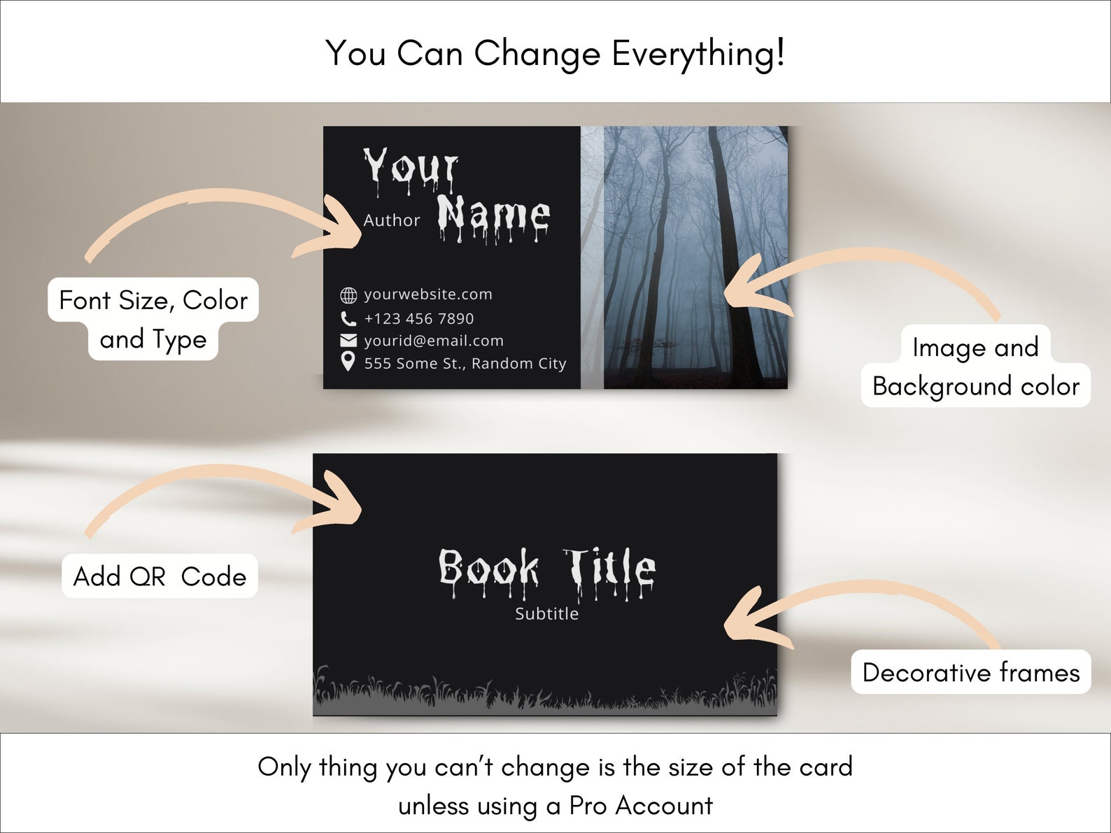 Customizable Thriller Horror Business Card Template With QR Code, 3.5x2 ...