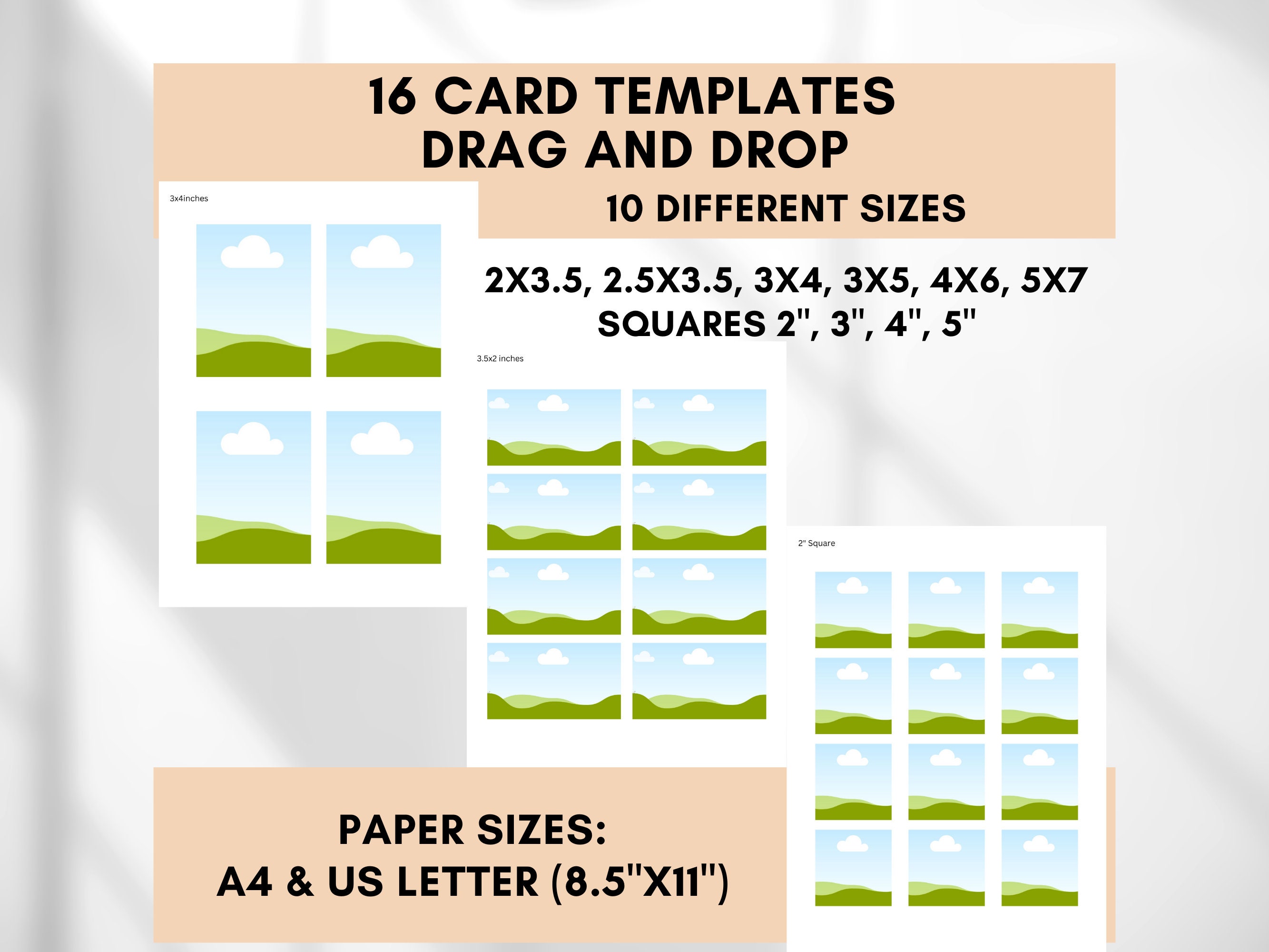 Canva Drag and Drop Multiple Card Template, Editable Blank Templates ...