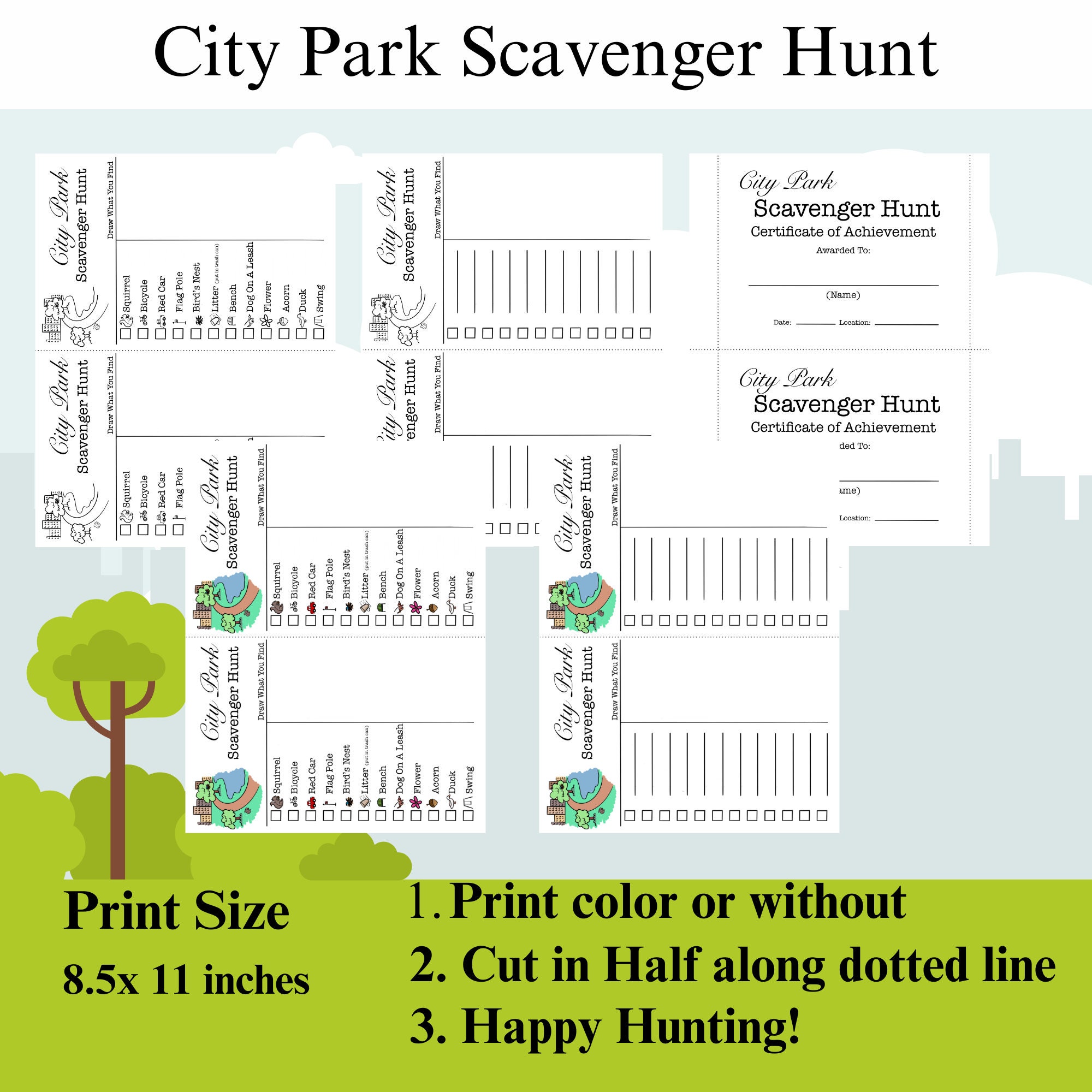 City Park Scavenger Hunt Printable, Discovery and Explore Activities ...