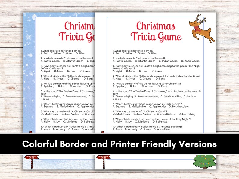 Christmas Trivia Game Printable: Fun Party Activity, Family Friendly ...