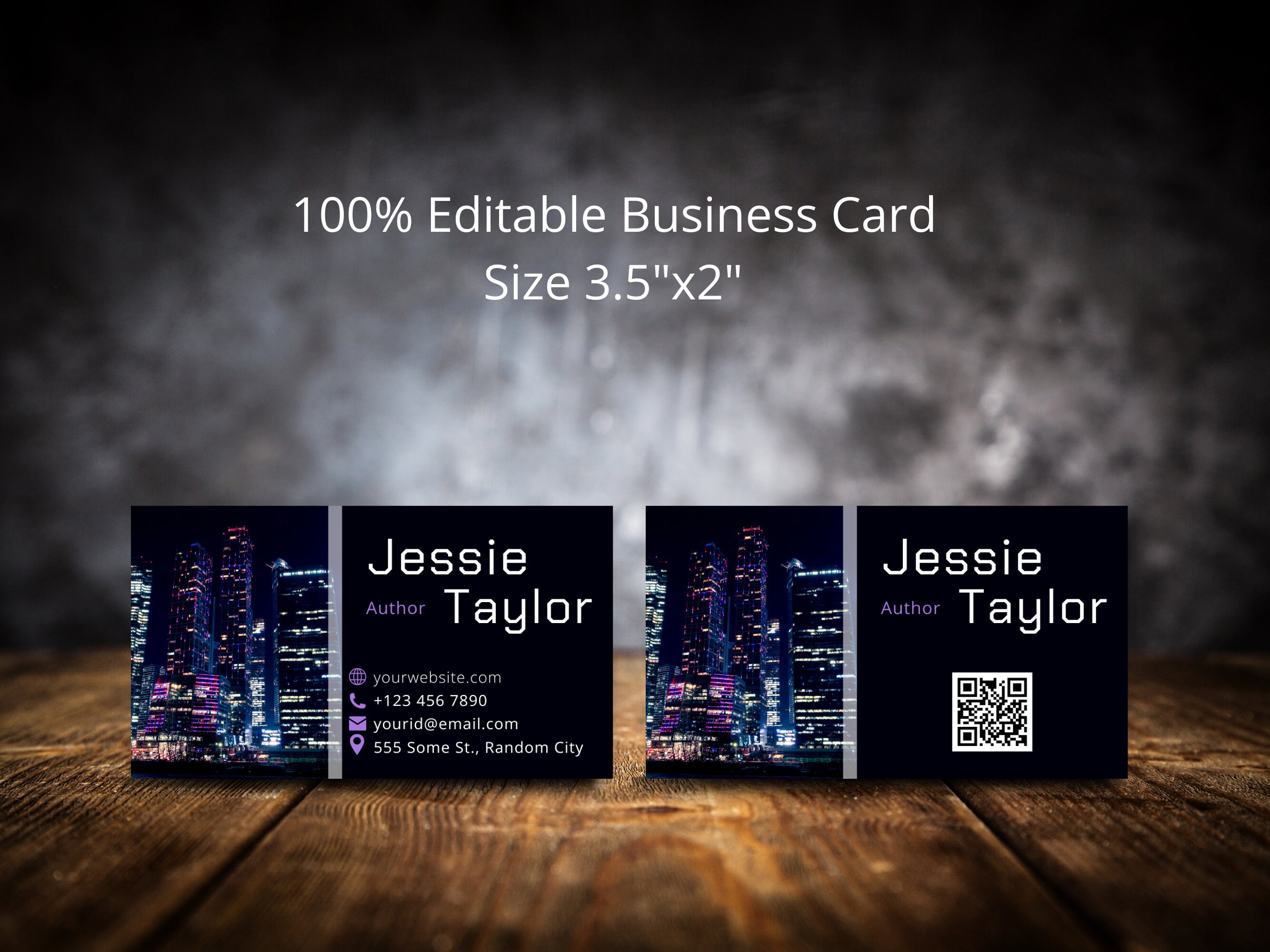 Editable Urban Business Card Template Design With QR Code, City Skyline ...