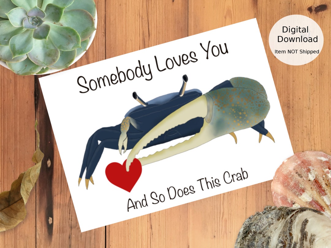 Printable Crab Love Card, Download and Print, 5x7, 4x6, Cute Sea ...