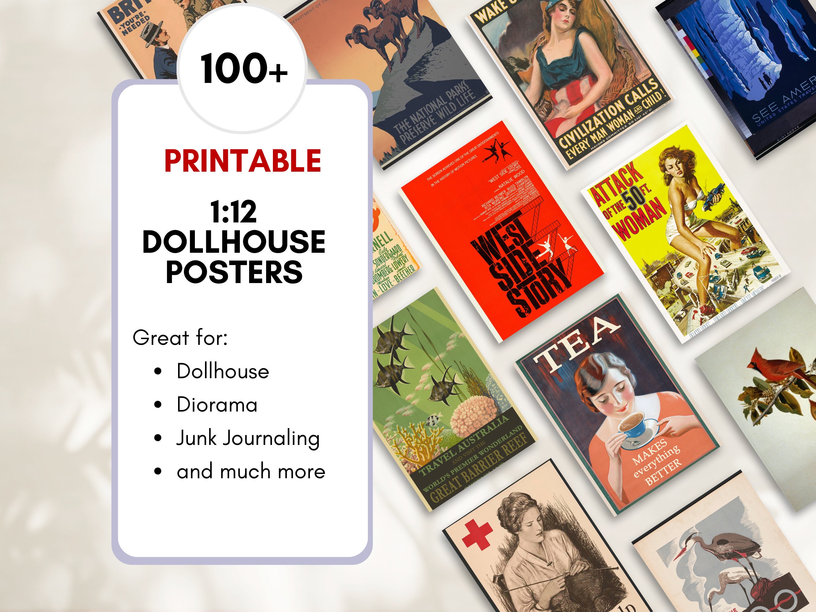1:12 Miniature Dollhouse Posters | Vintage Movie, Travel (PDF) - Etsy