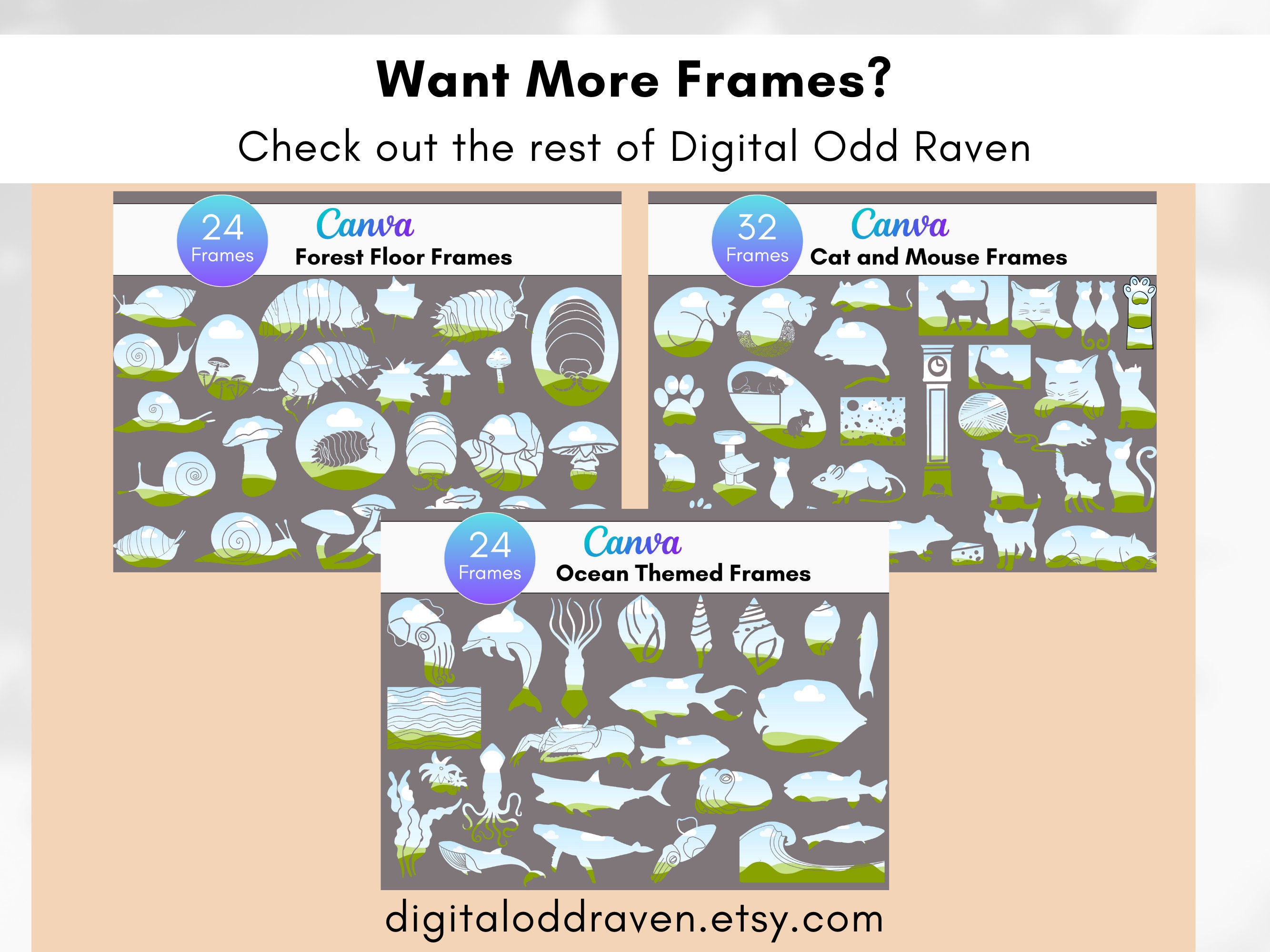 Ocean Canva Frames Template, Drag and Drop, Sea Life Whale Shark Fish ...