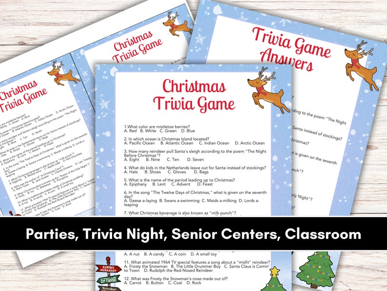 Christmas Trivia Game Printable: Fun Party Activity, Family Friendly ...