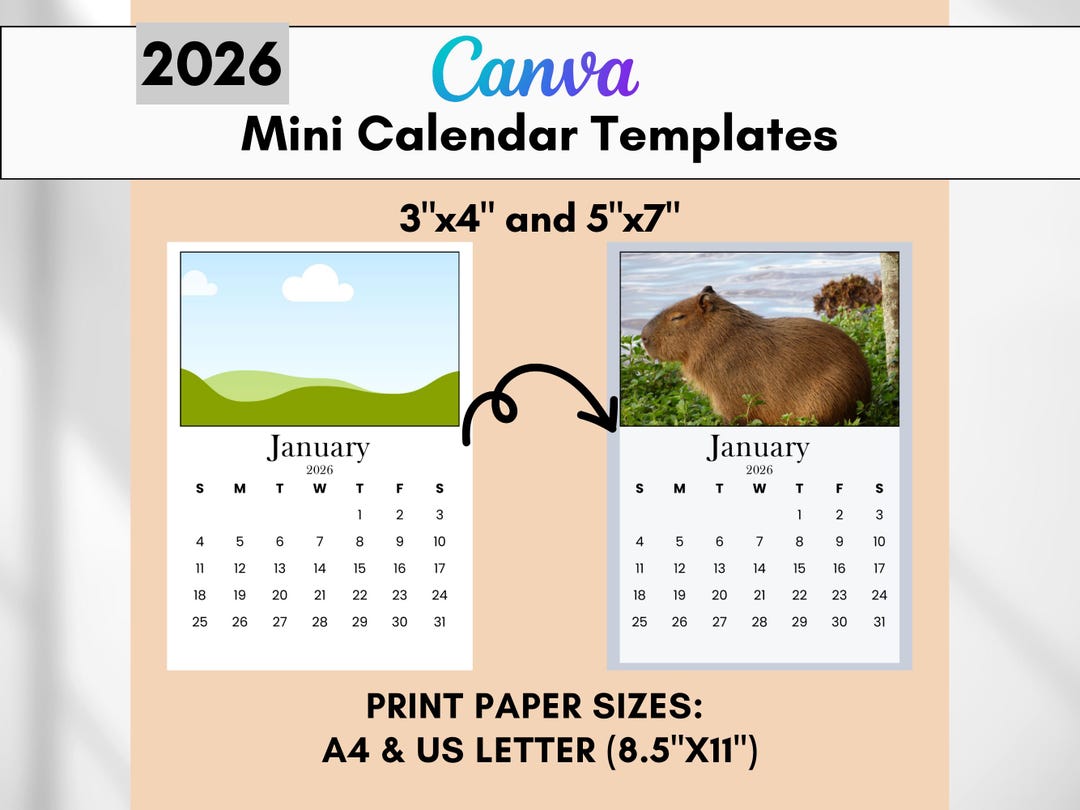 2026 Mini Desk Calendar Canva Bundle, Drag and Drop Templates in 5x7 ...