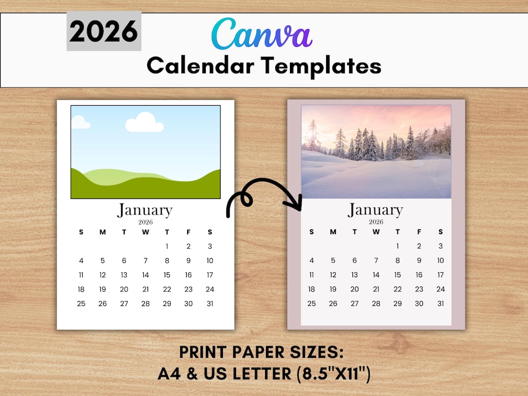 2026 Calendar Canva Bundle, Drag and Drop Templates in US Letter and A4 ...