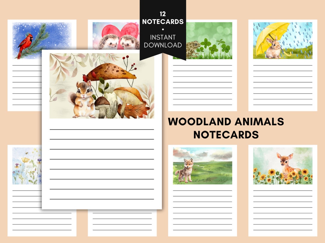 Woodland Animals Notecards, 3x4 Inches, Journaling Card, Printable ...
