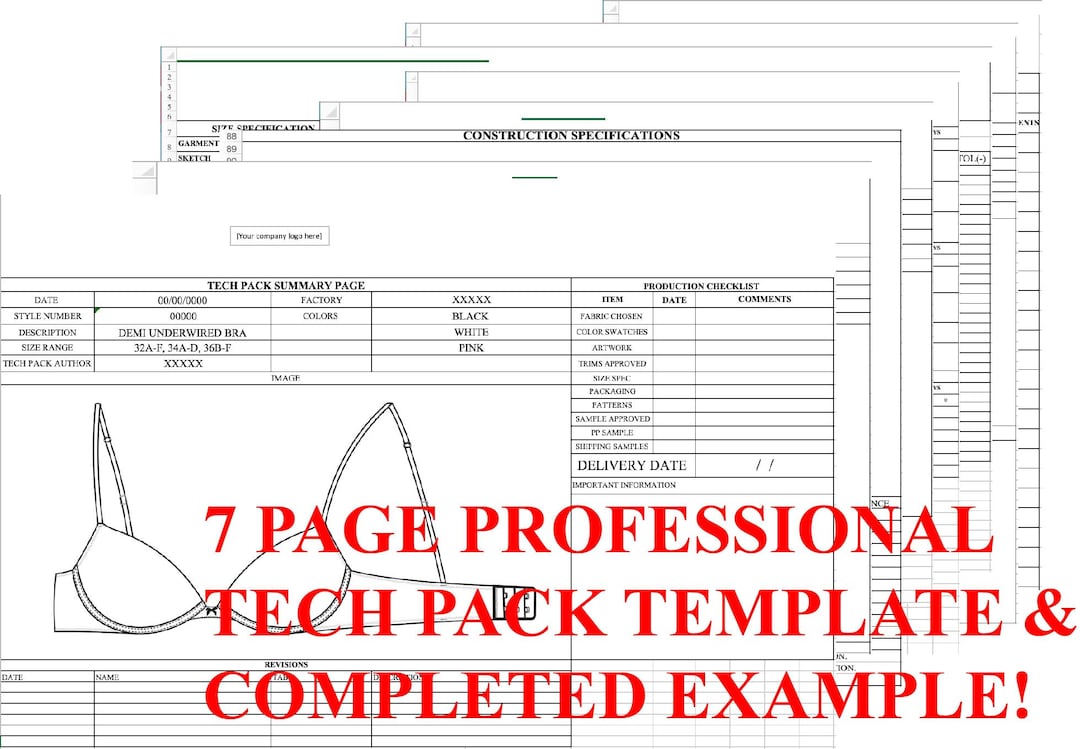 Complete Tech Pack Template 7 Pages EXCEL FORMAT - Etsy