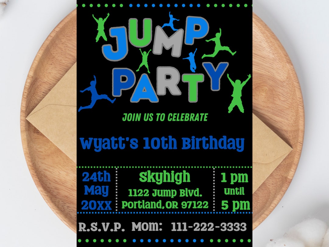 Jump Party Birthday Invitation 5x7 | Boys Jump Birthday Party Invite ...