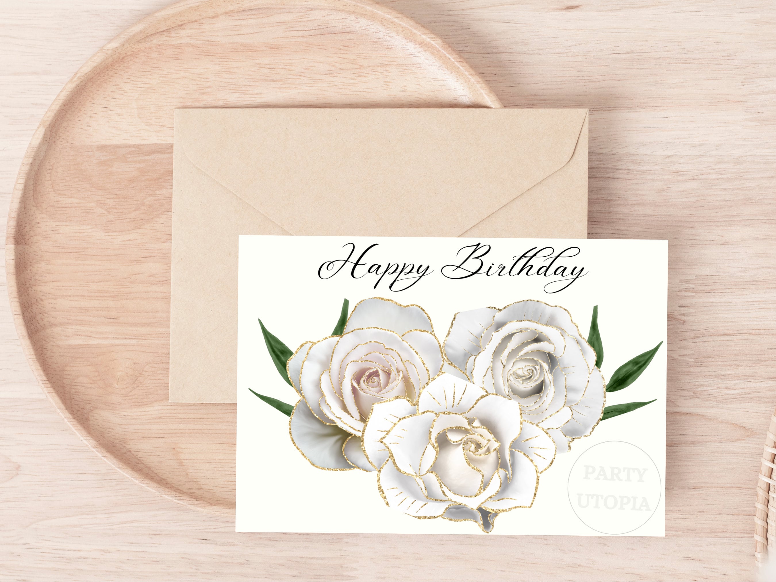 Printable Rose Birthday Cards | Digital Download B-day Cards | White ...