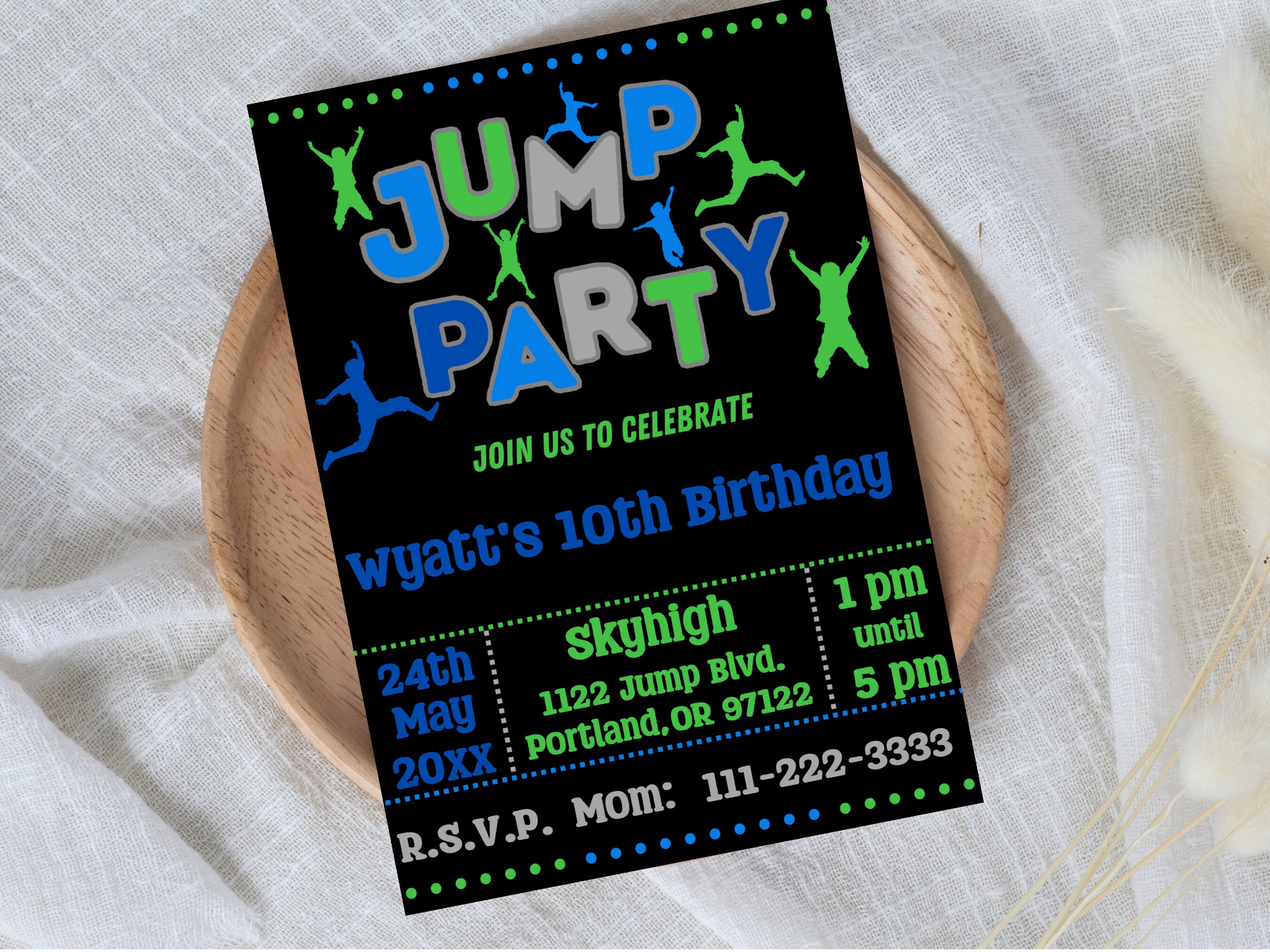 Jump Party Birthday Invitation 5x7 | Boys Jump Birthday Party Invite ...