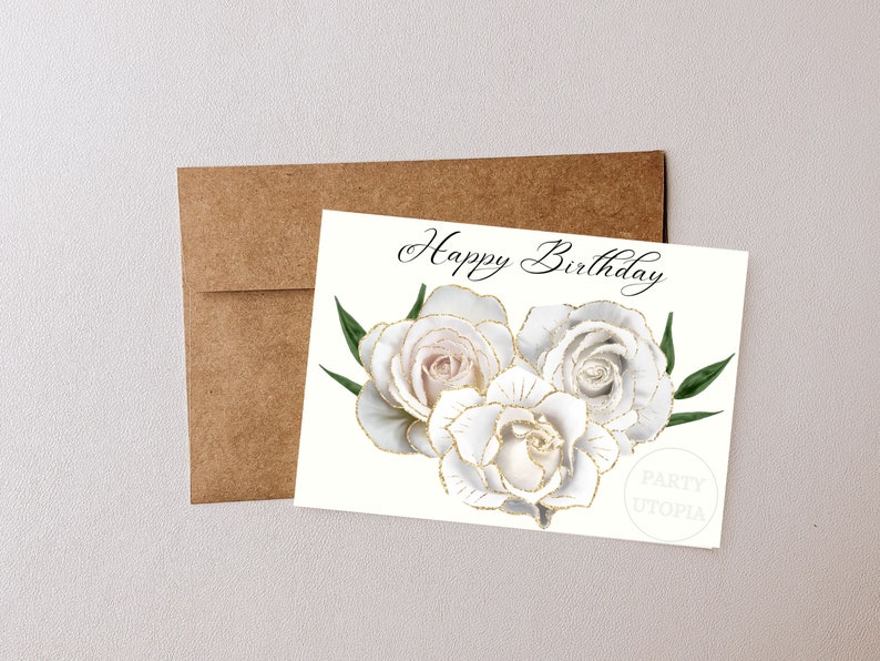 Printable Rose Birthday Cards | Digital Download B-day Cards | White ...