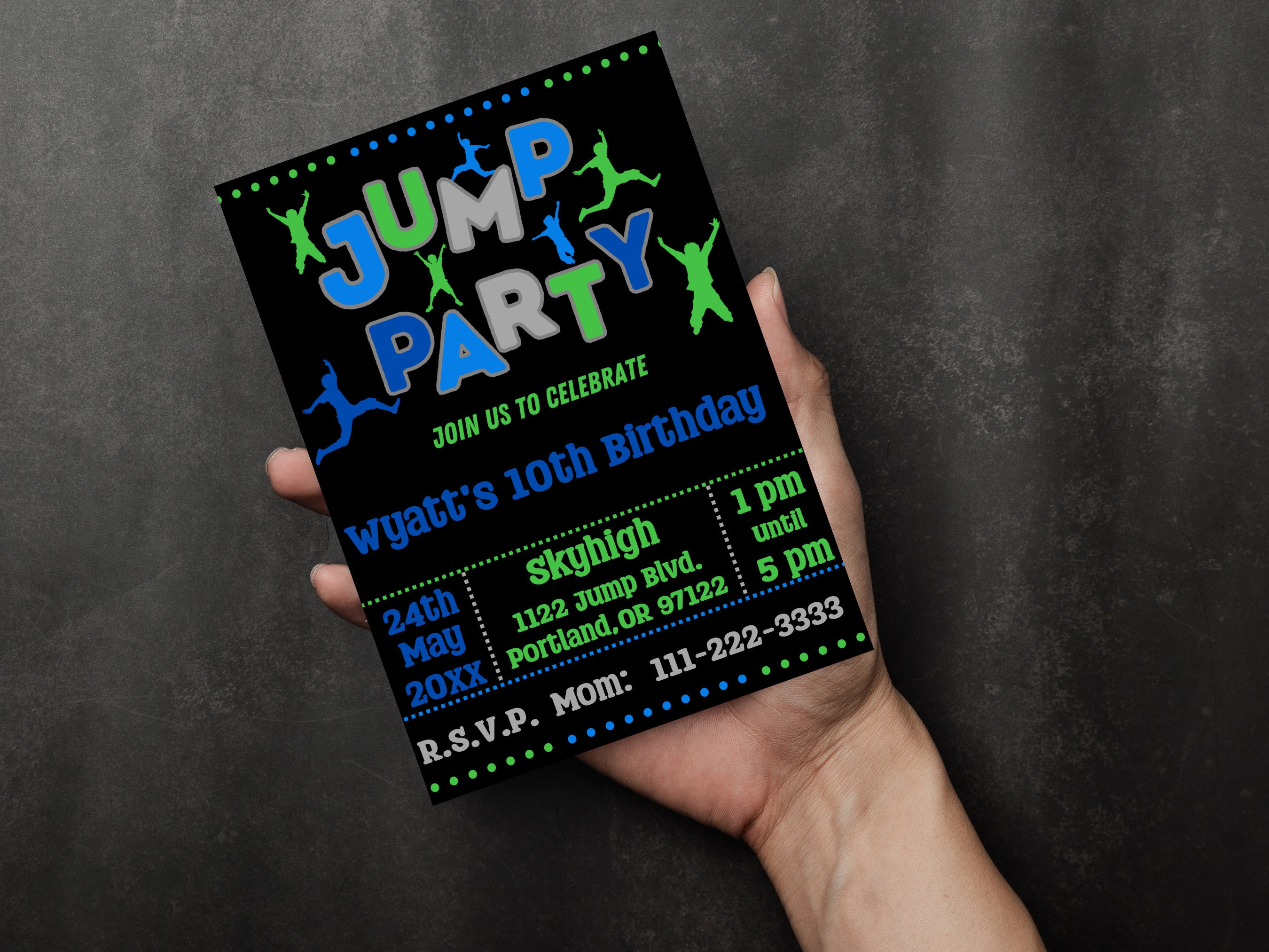 Jump Party Birthday Invitation 5x7 | Boys Jump Birthday Party Invite ...