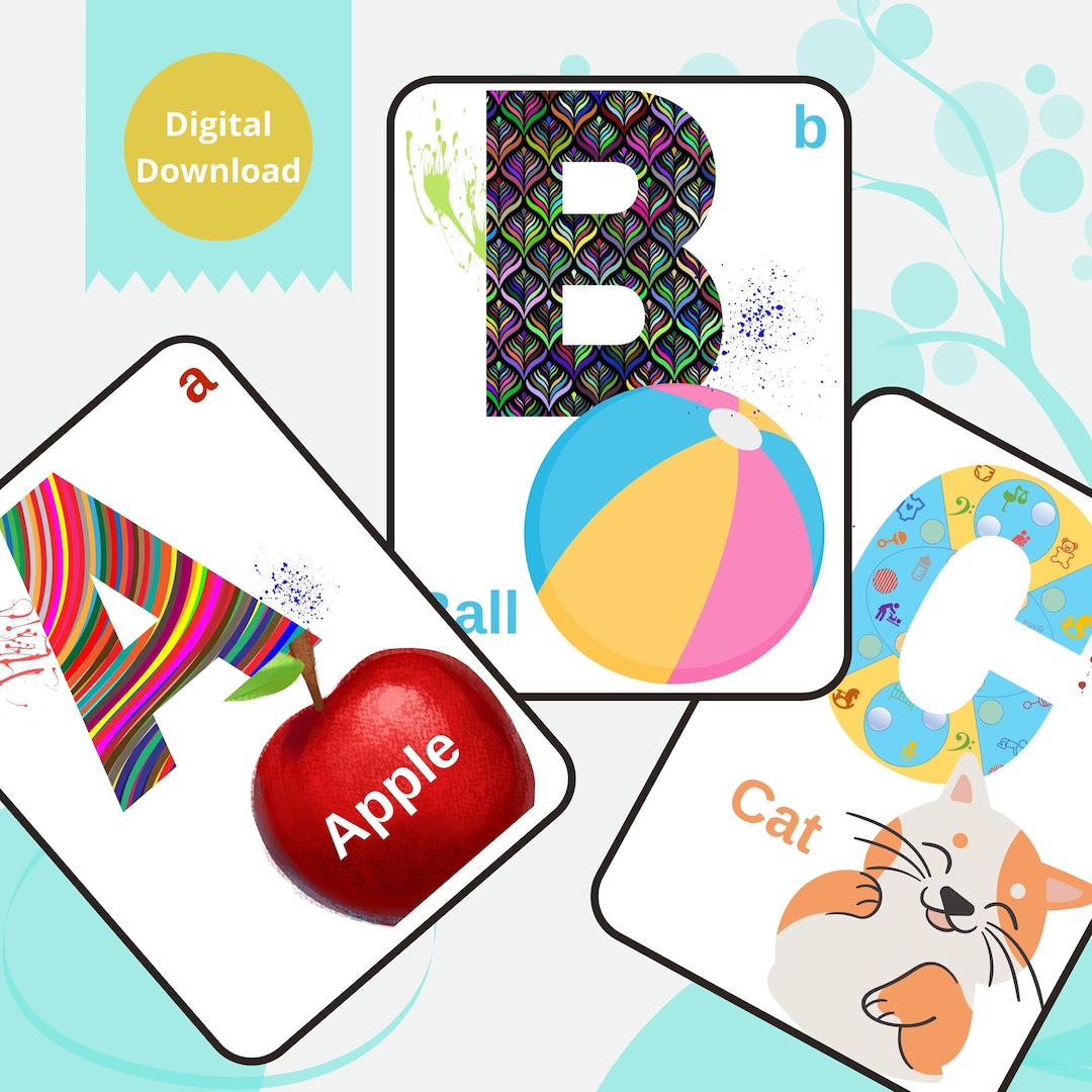 Alphabet Flash Cards, Digital Printable Download, Great for Nursery Art ...