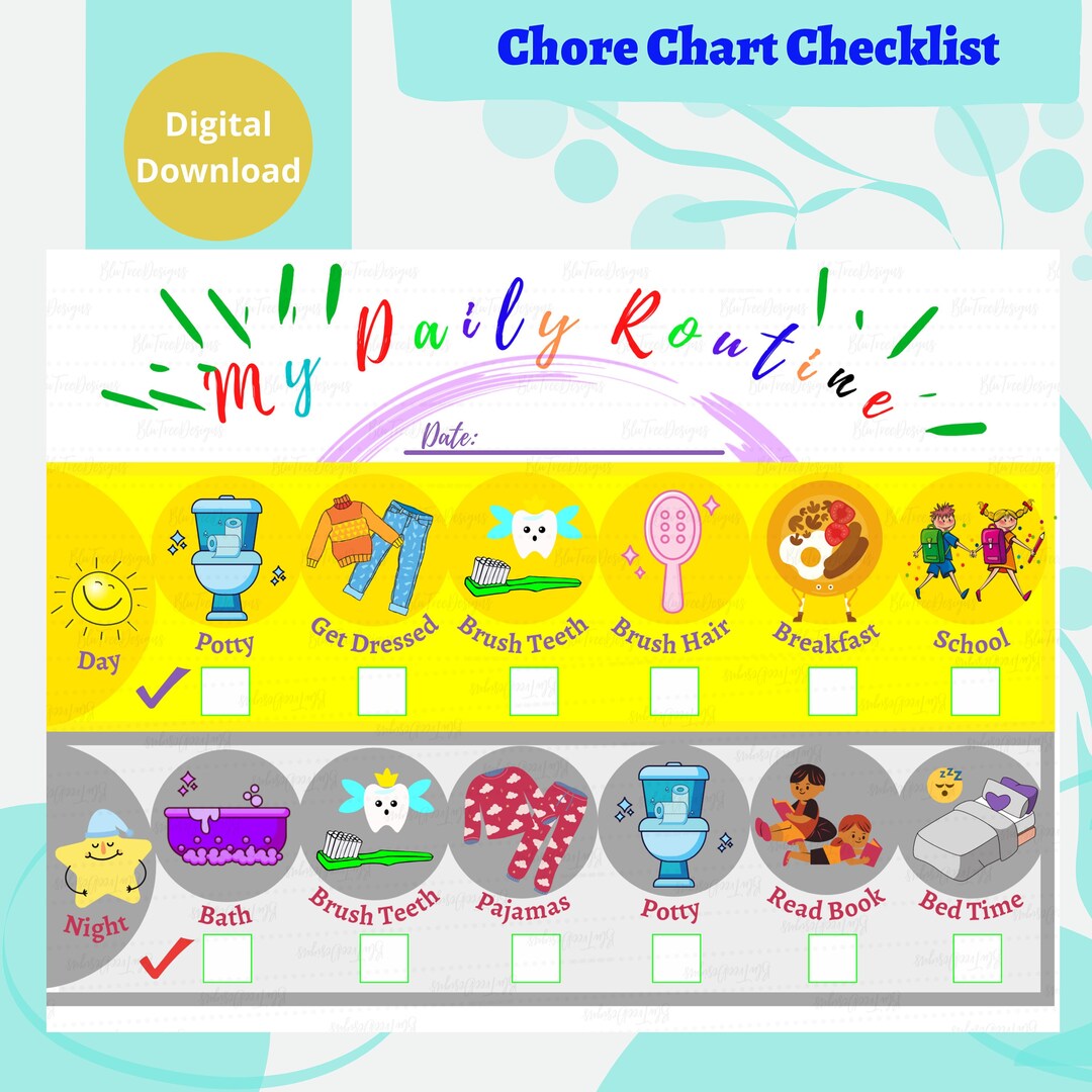 Morning and Bedtime Daily Visual Routine Chart. Motivational Rise and ...