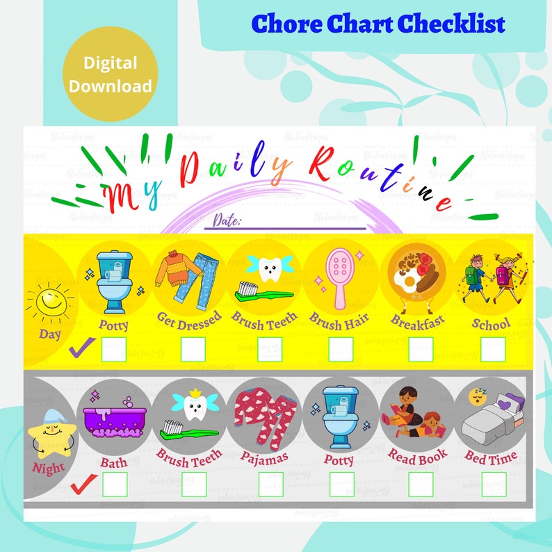 Morning and Bedtime Daily Visual Routine Chart. Motivational Rise and ...