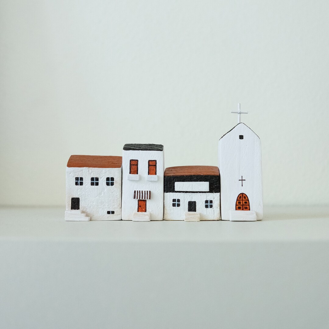 Mini Houses Wood Art Ornaments,church Town House , Decorative Landscape ...