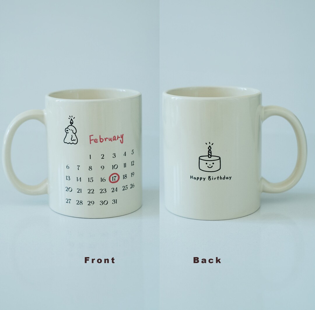 Personalized Creamy White Birthday Date Mug - Unique Design, Permanent ...