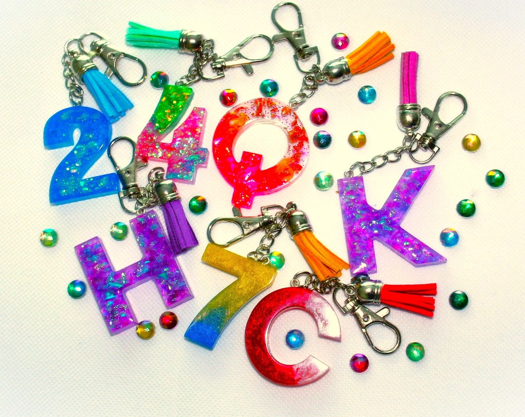 Letter & Number Keychains + Tassel, Handmade Resin, Custom Made, Gifts ...