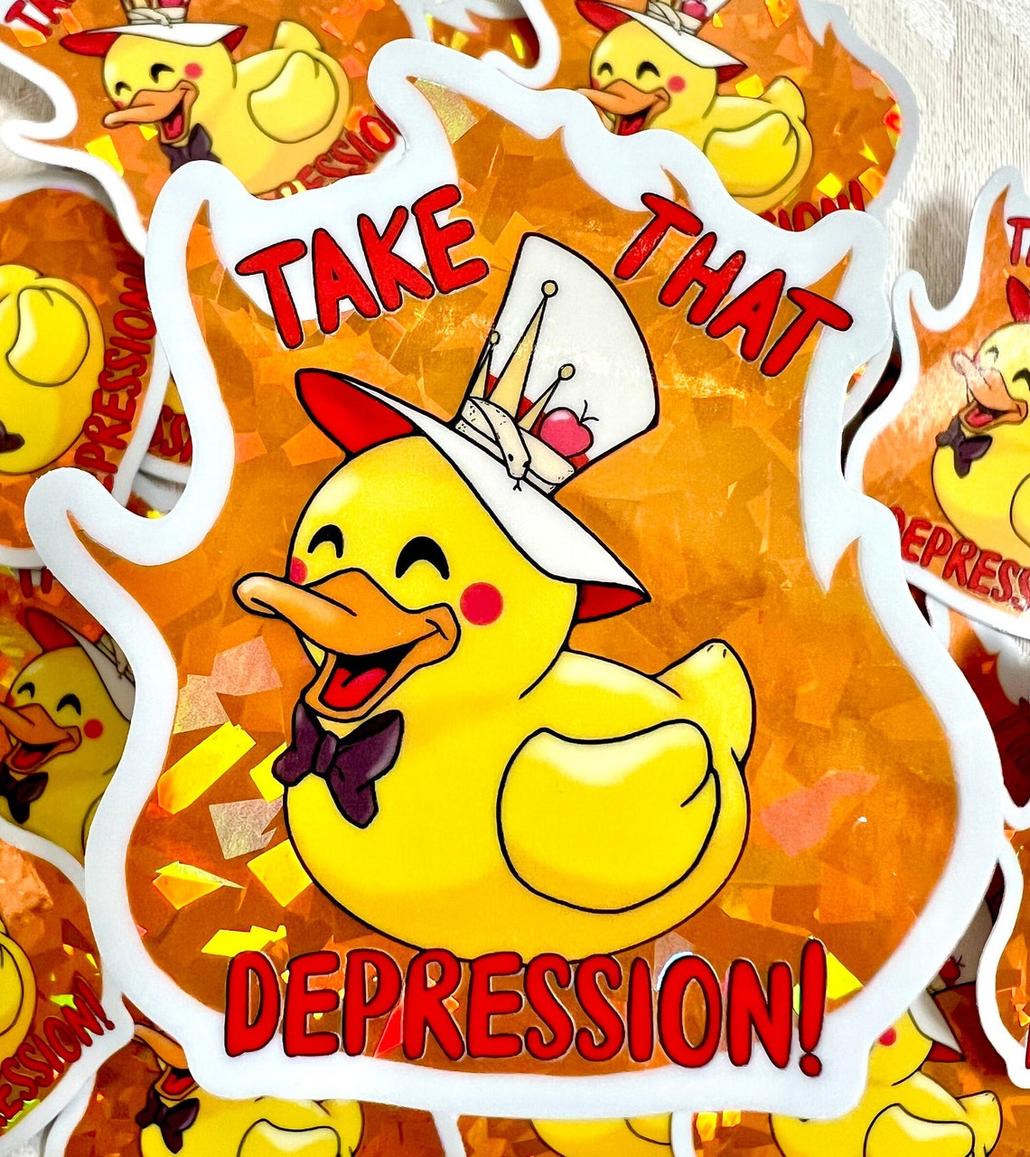 Buy Hazbin Hotel Lucifer Duck take That Depression Prismatic Sticker ...