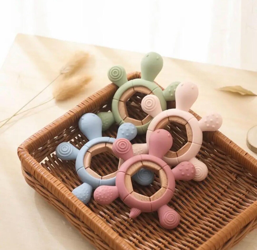 Adorable Turtle Teether | Food-grade Silicone & Natural Wood – Natural ...