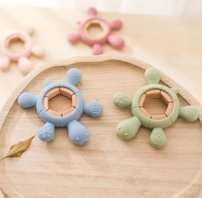 Personalized Turtle Teether Wood & Food-grade Silicone Baby Toy - Etsy