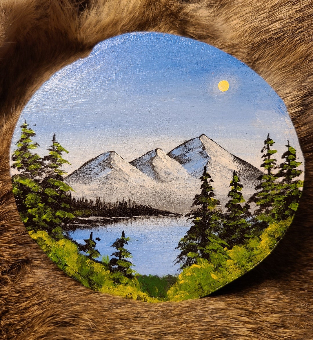 Mountain Scene on Wood Round - Etsy