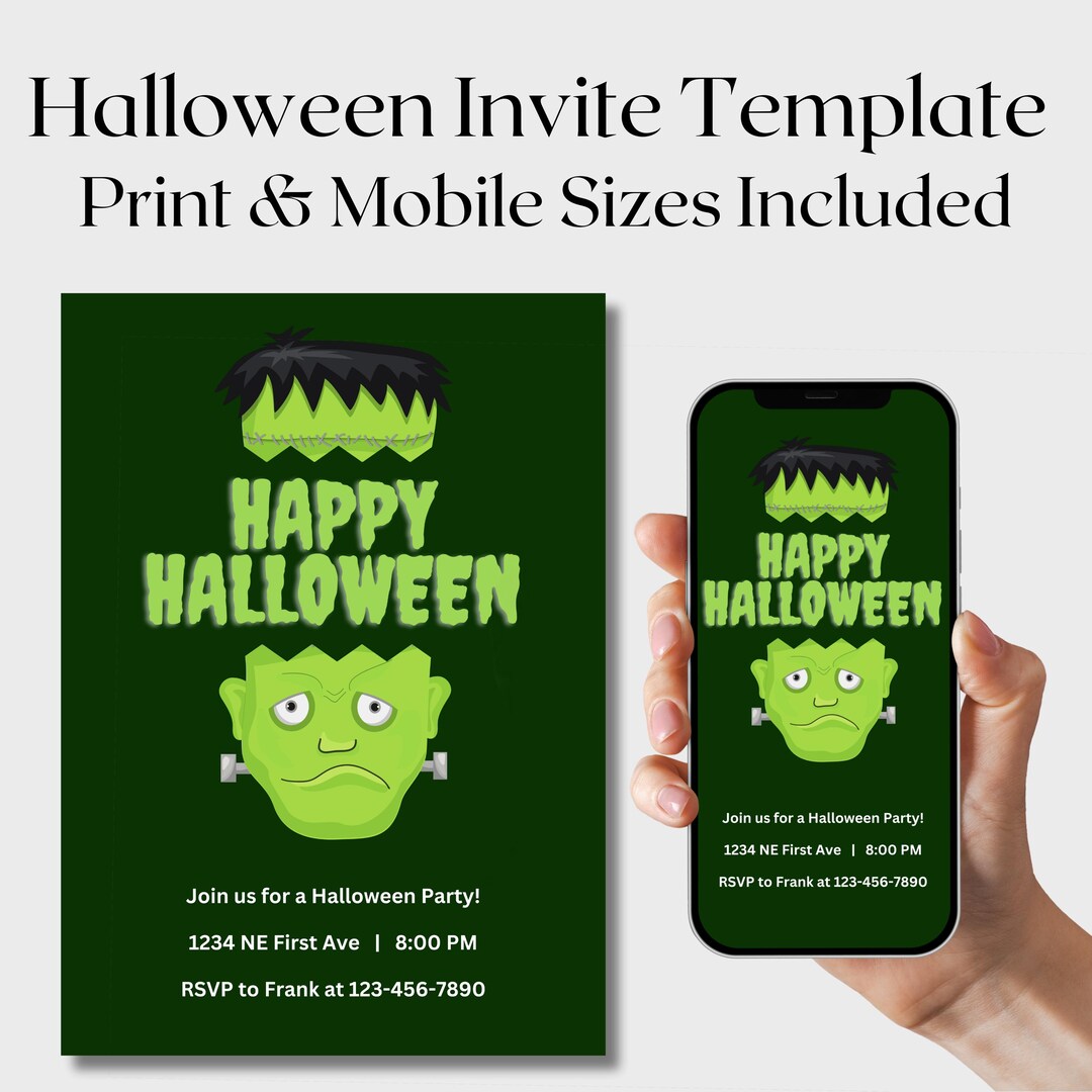 Frankenstein Halloween Party Invitation Template Digital Download on ...