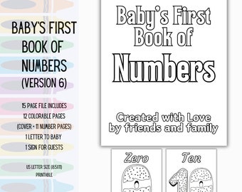 Baby's First Book of Numbers Baby Shower Coloring Book Sheet Pages ...