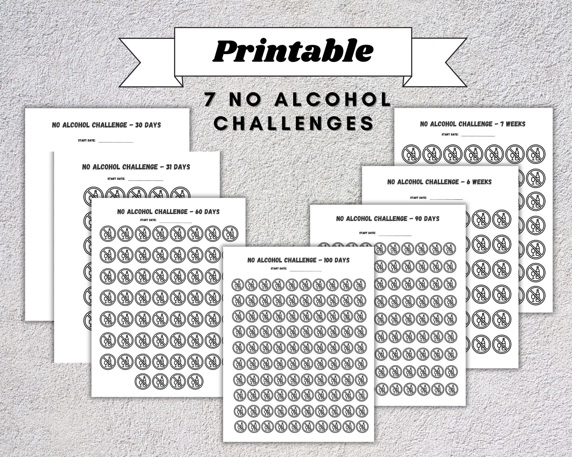 No Alcohol Challenges Bundle Alcohol Free Planner Sobriety Challenge ...