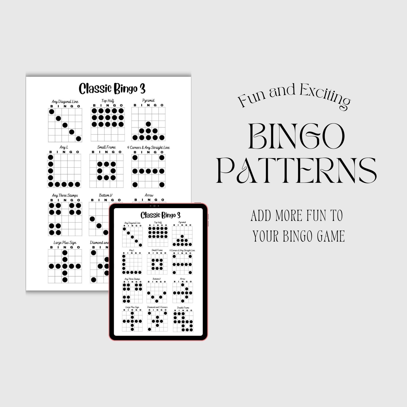 Bingo Patterns | Classic 3 Bingo | Printable Bingo Games | Bingo Game ...